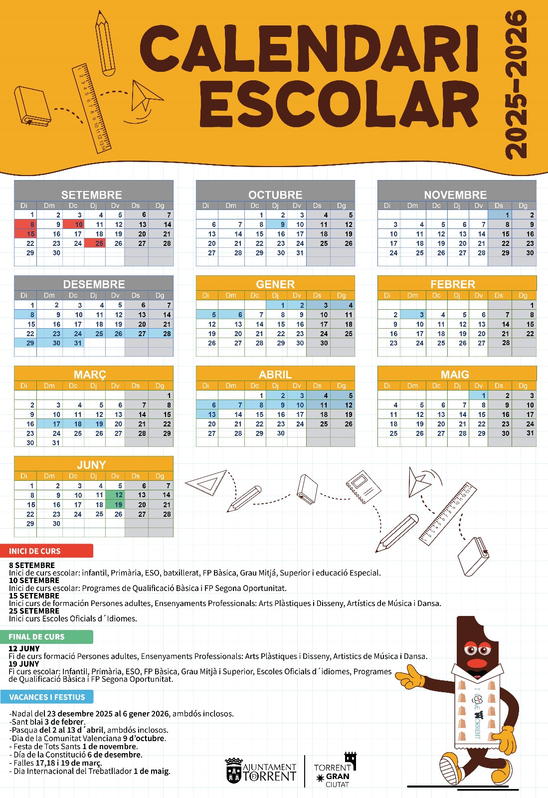 CALENDARI ESCOLAR CURS 20025-26 – CEIP ANTONIO MACHADO TORRENT