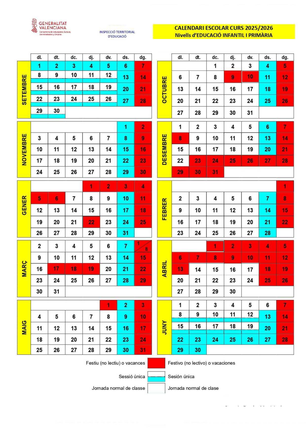 Calendari Escolar – CEIP PABLO NERUDA