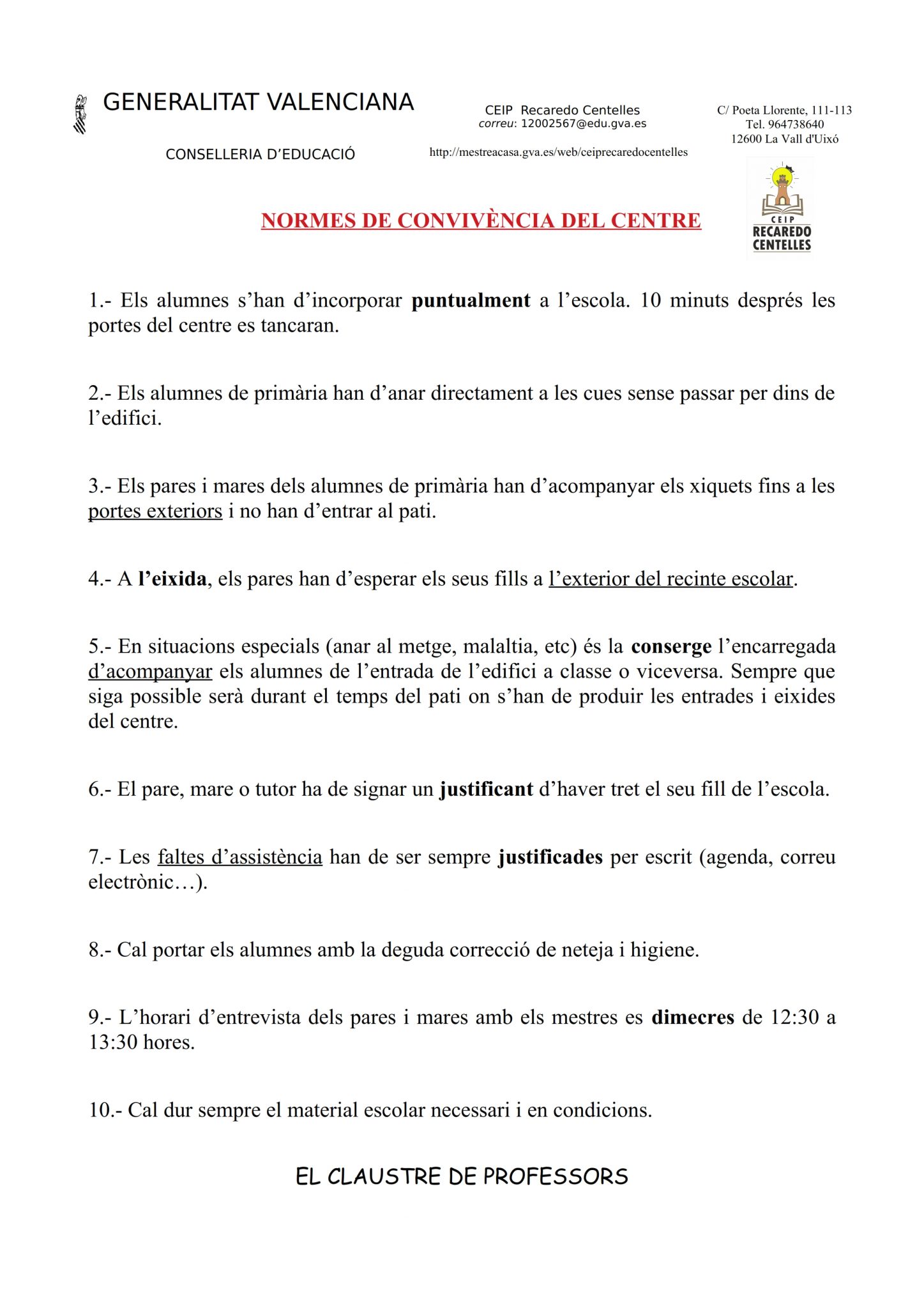 INICI CURS 2022-2023 – CEIP RECAREDO CENTELLES