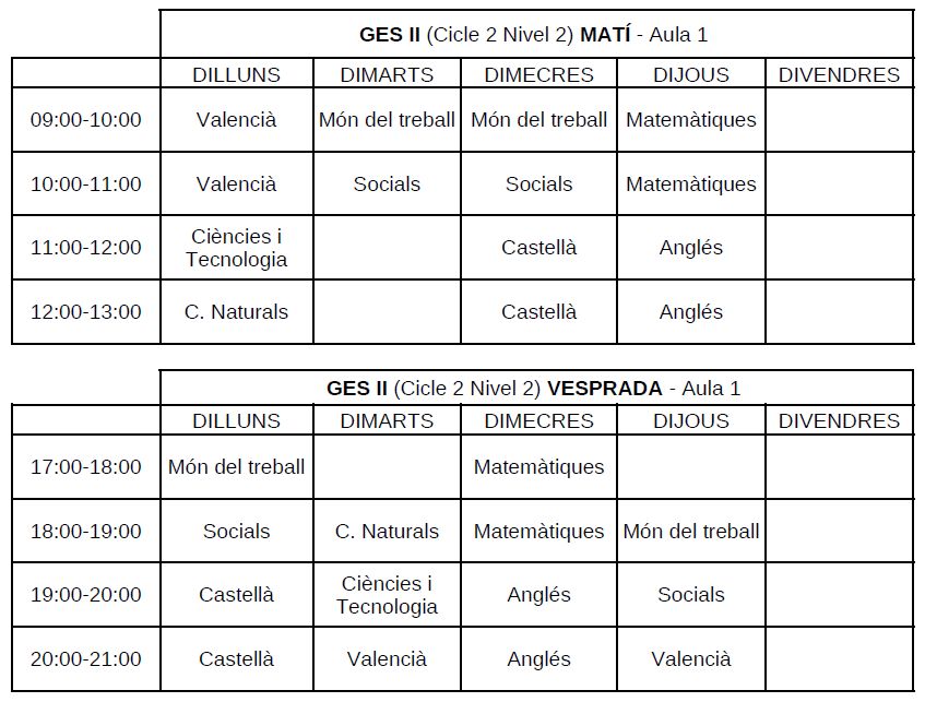 Horaris GES – CENTRE PÚBLIC DE FORMACIÓ DE PERSONES ADULTES ANTIGA ...