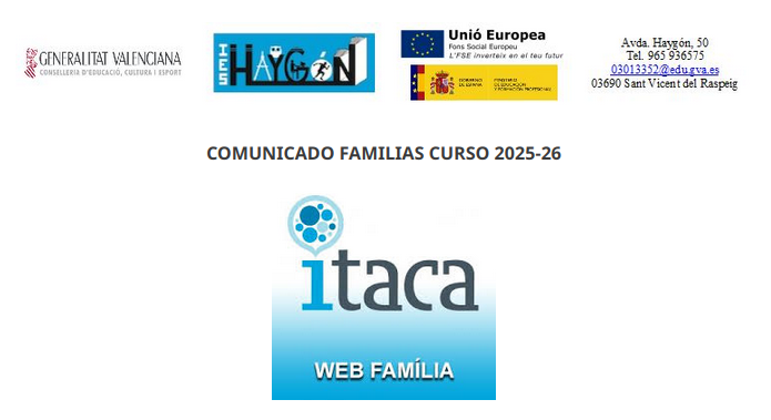 INICIO CURSO 2025-26 WEB FAMILIA – ITACA