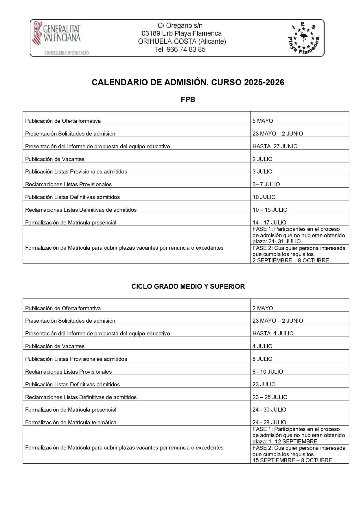 IES PLAYA FLAMENCA – Instituto de Educación Secundaria Playa Flamenca