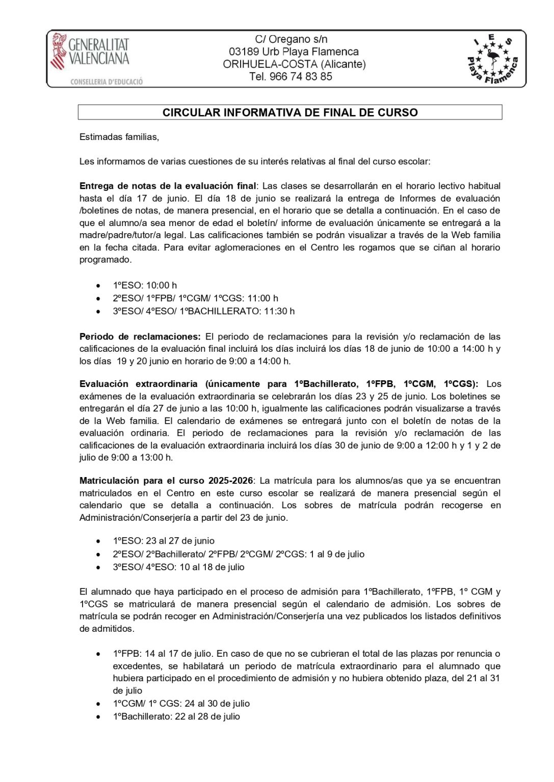 IES PLAYA FLAMENCA – Instituto de Educación Secundaria Playa Flamenca