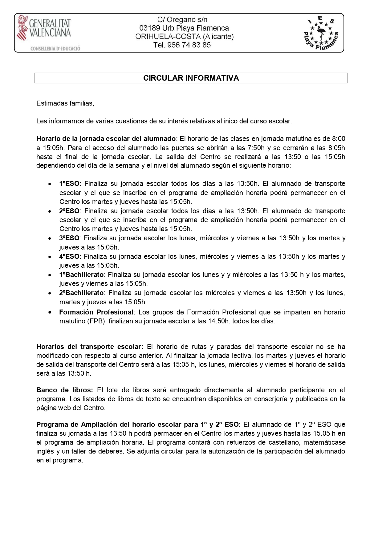 IES PLAYA FLAMENCA – Instituto de Educación Secundaria Playa Flamenca